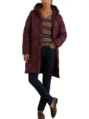 Ralph Lauren Diamond Quilted Hooded Coat - Dark Garnet