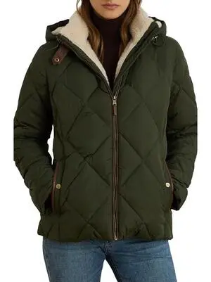 Ralph Lauren Diamond Puffer Coat With Faux Shearling Lining - Litchfield Loden