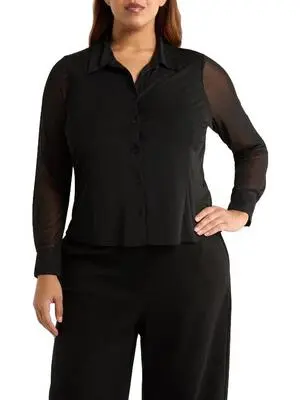 Sanctuary Mesh Button-up Shirt - Black