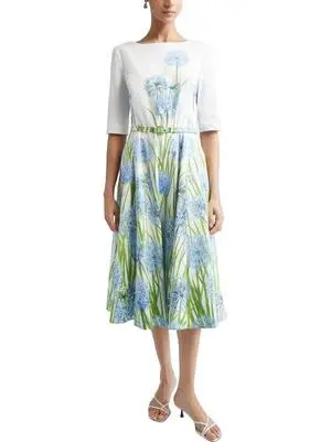 Oscar De La Renta Allium Cotton Stretch Poplin Belted Dress - Blue/white