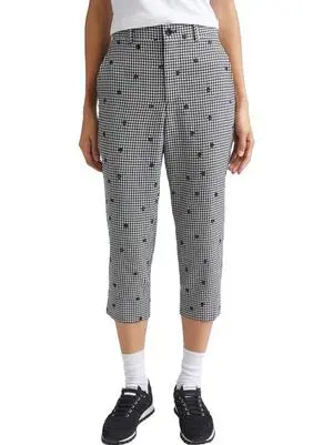 Comme Des Garçons Floral Embroidered Gingham Crop Pants - Black/black/white