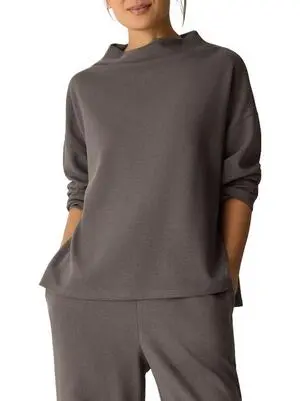 Eileen Fisher Funnel Neck Boxy Organic Cotton Blend Top - Rye