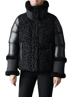 Mackage Lydana Leopard Down Jacket With Shearling Trim - Black-black