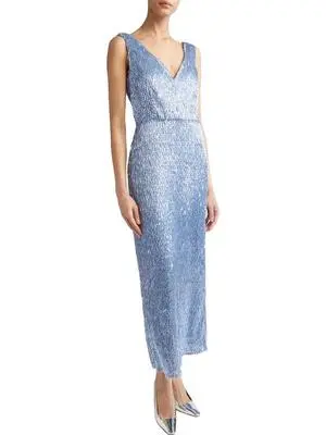 Erdem Beaded Sleeveless Cocktail Dress Artist's Blue