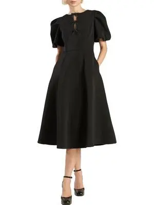 FREEMARKET Puff Sleeve Fit & Flare Midi Dress - Black