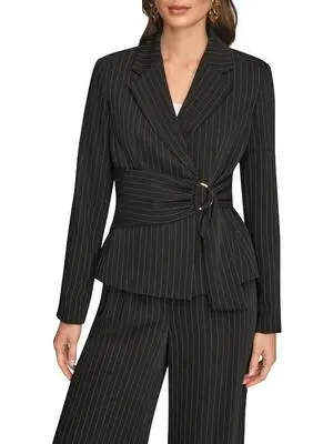 Donna Karan New York Belted Pinstripe Blazer - Black/cream