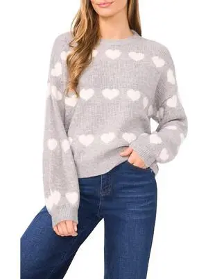 CECE DUPRAZ Heart Jacquard Crewneck Sweater Light Heather Grey