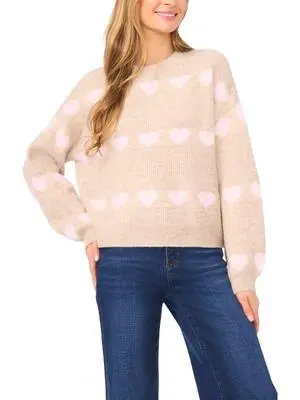 CECE DUPRAZ Heart Jacquard Crewneck Sweater - Oatmeal