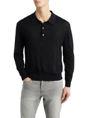 FRAME Superfine Merino Wool & Cashmere Polo Sweater - Black