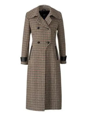Mackage Houndstooth Double-breasted Coat - Earth Brown Multi