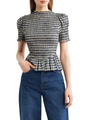 REFORMATION Aggie Smocked Top - Beacon Check
