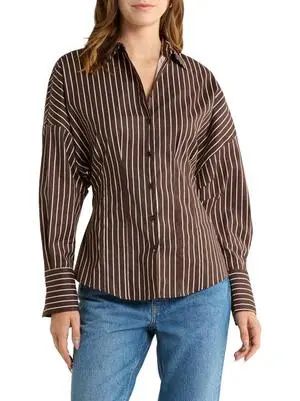 REFORMATION Vanta Stripe Stretch Poplin Button-up Shirt - Mole Stripe