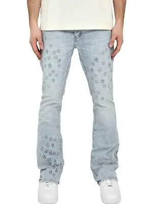 PURPLE BRAND P004 Monogram Embossed Slim Flare Jeans - Light Indigo