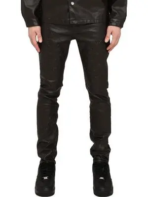 PURPLE BRAND Monogram Embossed Coated Skinny Jeans - Brown
