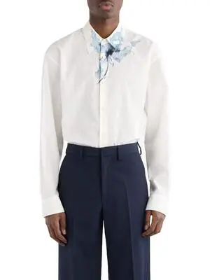 Dries Van Noten Croom Floral Cotton Poplin Button-up Shirt - White/light Blue