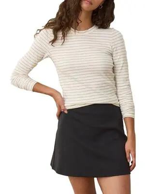 Marine Layer Lexi Stripe Sun-in Rib Long Sleeve T-shirt - White/black Stripe