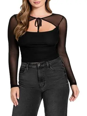 Guess Lauryn Long Sleeve Mesh Crop Top - Jblack-black