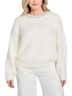 Guess Arisa Rhinestone Accent Crewneck Sweater - Natural
