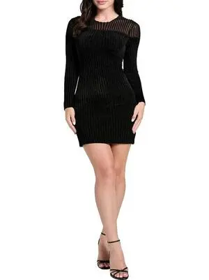 Guess Rowena Long Sleeve Rib Chenille Sweater Dress - Black-black