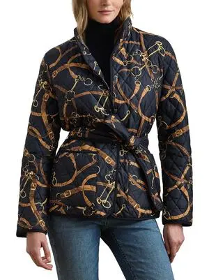 Ralph Lauren Printed Belted Quilted Jacket - Black