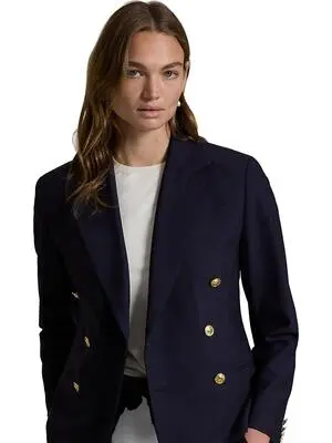 Ralph Lauren Stretch-wool Crop Double-breasted Blazer - Navy
