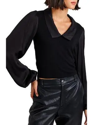 Bella Dahl Mixed Media Balloon Sleeve Knit Top - Black
