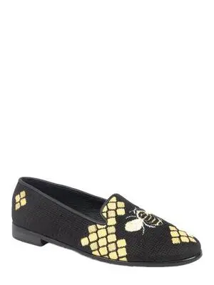 BYPAIGE Honeycomb Bee Needlepoint Loafer - Black