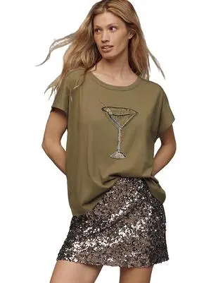 Maeve Embroidered Cocktail Tee - Green