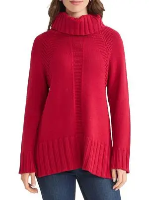 Jones New York Mixed Stitch Turtleneck Sweater - Venetian Red