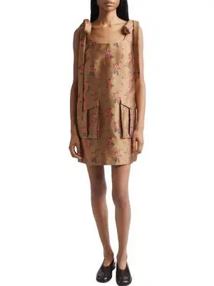 Monse Floral Embroidered Metallic Satin Cargo Minidress - Brown