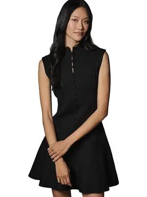 Anthropologie Mock-neck Button-front Mini Dress - Black