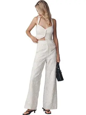 Endless Rose Floral Embroidered High-rise Wide-leg Pants - Ivory Floral