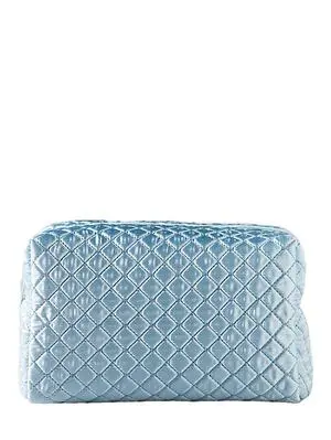 Anthropologie Quilted Satin Cosmetic Bag - Sky Blue