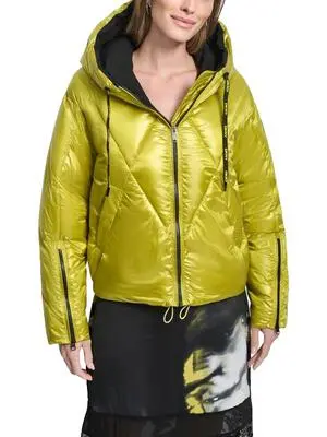 Dkny Cropped Hooded Puffer Jacket - Citronella