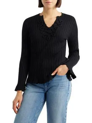 Wit & Wisdom Soutache Ribbed Sweater Black
