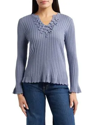 Wit & Wisdom Soutache Ribbed Sweater Blue Shadow