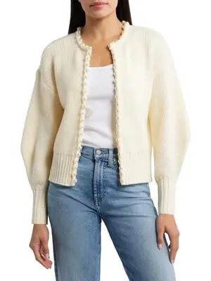 Wit & Wisdom Faux Pearl Trim Cardigan - Vanilla
