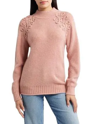 Wit & Wisdom Soutache Mock Neck Sweater - Lipstick Mauve