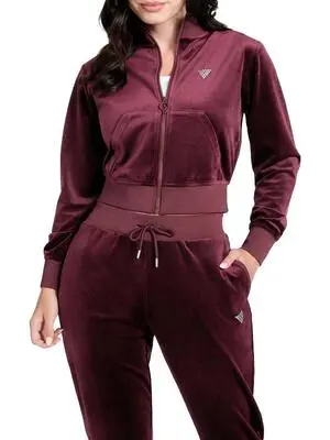 Guess Couture Velour Zip-up Sweatshirt - Purple