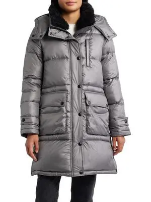 Sam Edelman Puffer Coat With Removable Hood - Grey