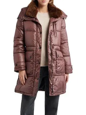 Sam Edelman Puffer Coat With Removable Hood - Mocha