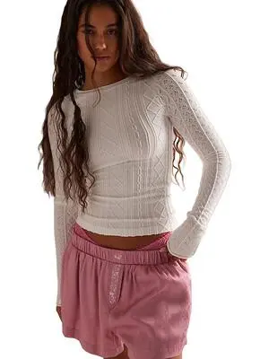 Free People Intimately So Soft Seamless Modal Cable Long Sleeve Clean Ivory