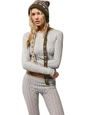Free People Intimately So Soft Seamless Modal Cable Long Sleeve Heather Grey