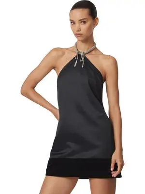 REISS Sina Satin Crystal-necklace Mini Dress - Black