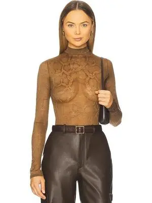 Lapointe Snake Lace Mock Neck Bodysuit - Brown