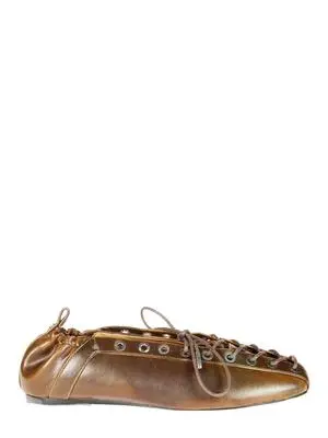 GANNI Eyelets Lace-up Ballerina Flats - Brown