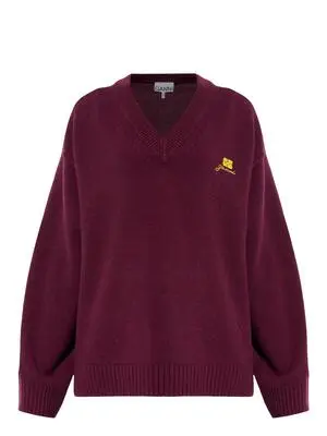 GANNI Logo Sweater - Burgundy