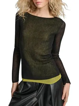 Dkny Double Layer Boat Neck Sweater Black/citronella