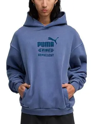PUMA X Represent Embroidered Cotton Graphic Hoodie - Blue Dusk