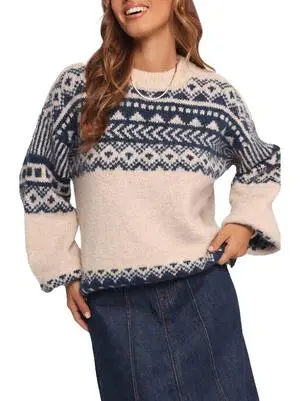 PETAL & PUP Fair Isle Crewneck Sweater - Navy